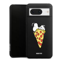 DeinDesign Google Pixel 8 Handy Premium Silikon H&uuml;lle Handyh&uuml;lle schwarz Case Peanuts Pizza Snoopy Silikon Premium Case