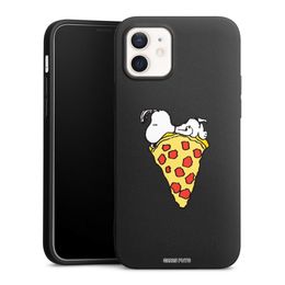DeinDesign iPhone 12 Handy Premium Silikon H&uuml;lle Handyh&uuml;lle schwarz Case Peanuts Pizza Snoopy Silikon Premium Case