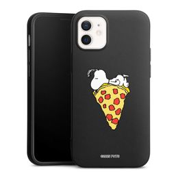 DeinDesign iPhone 12 mini Handy Premium Silikon H&uuml;lle Handyh&uuml;lle schwarz Case Peanuts Pizza Snoopy Silikon Premium Case