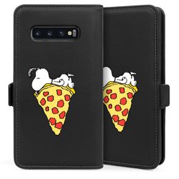 DeinDesign Galaxy S10 Plus Handy Klapph&uuml;lle Handyh&uuml;lle aus Kunst Leder schwarz Flip Case Peanuts Pizza Snoopy Sideflip mit Lasche