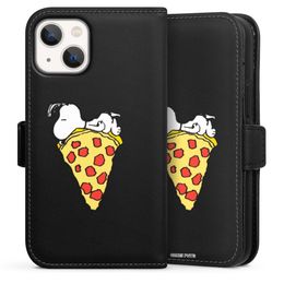 DeinDesign Galaxy A51 Handy Klapph&uuml;lle Handyh&uuml;lle aus Kunst Leder schwarz Flip Case Peanuts Pizza Snoopy Sideflip mit Lasche