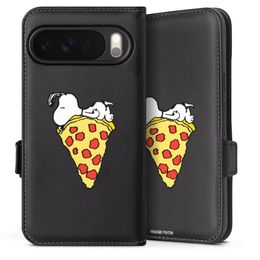 DeinDesign Google Pixel 10 Pro XL Handy Klapph&uuml;lle Handyh&uuml;lle aus Kunst Leder schwarz Flip Case Peanuts Pizza Snoopy Sideflip mit Lasche