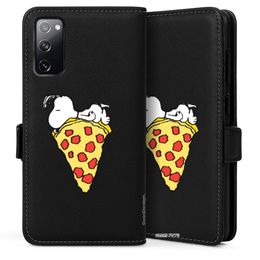 DeinDesign Galaxy S20 Handy Klapph&uuml;lle Handyh&uuml;lle aus Kunst Leder schwarz Flip Case Peanuts Pizza Snoopy Sideflip mit Lasche
