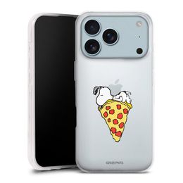 DeinDesign iPhone 17 Pro Handy Silikon H&uuml;lle Case transparent Handyh&uuml;lle Peanuts Pizza Snoopy Silikon Case