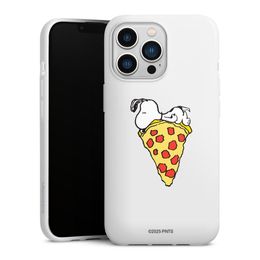 DeinDesign iPhone 13 Pro Handy Silikon H&uuml;lle Case wei&szlig; Handyh&uuml;lle Peanuts Pizza Snoopy Silikon Case