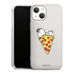 DeinDesign iPhone 13 Mini Handy Slim Case Silikon Handyh&uuml;lle transparent H&uuml;lle extra d&uuml;nn Peanuts Pizza Snoopy Silikon Slim Case