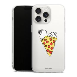 DeinDesign iPhone 15 Pro Max Handy Silikon H&uuml;lle Case transparent Handyh&uuml;lle Peanuts Pizza Snoopy Silikon Case