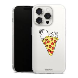 DeinDesign iPhone 15 Pro Handy Slim Case Silikon Handyh&uuml;lle transparent H&uuml;lle extra d&uuml;nn Peanuts Pizza Snoopy Silikon Slim Case