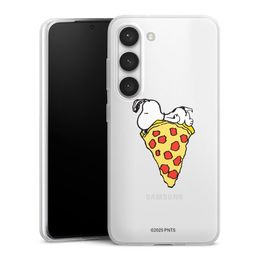 DeinDesign Galaxy S23 Handy Slim Case Silikon Handyh&uuml;lle transparent H&uuml;lle extra d&uuml;nn Peanuts Pizza Snoopy Silikon Slim Case