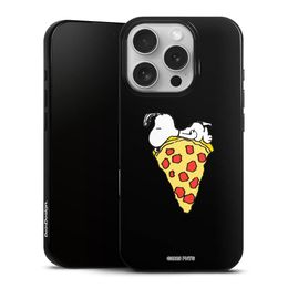 DeinDesign iPhone 16 Pro Handy Slim Case extra d&uuml;nn Silikon Handyh&uuml;lle schwarz H&uuml;lle Peanuts Pizza Snoopy Silikon Slim Case