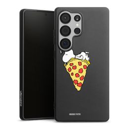 DeinDesign Galaxy S25 Ultra Handy Premium Silikon H&uuml;lle Handyh&uuml;lle schwarz Case Peanuts Pizza Snoopy Silikon Premium Case