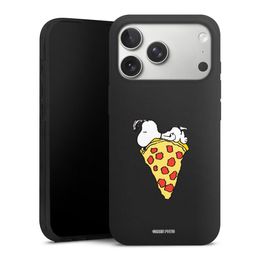 DeinDesign iPhone 17 Pro Max Handy Premium Silikon H&uuml;lle Handyh&uuml;lle schwarz Case Peanuts Pizza Snoopy Silikon Premium Case