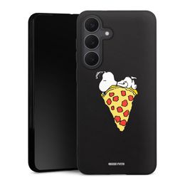 DeinDesign Galaxy S25 FE Handy Premium Silikon H&uuml;lle Handyh&uuml;lle schwarz Case Peanuts Pizza Snoopy Silikon Premium Case