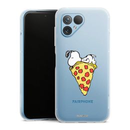 DeinDesign Fairphone 5 Handy Silikon H&uuml;lle Case transparent Handyh&uuml;lle Peanuts Pizza Snoopy Silikon Case