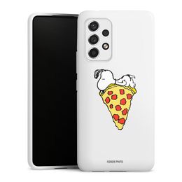 DeinDesign Galaxy A53 5G Handy Silikon H&uuml;lle Case wei&szlig; Handyh&uuml;lle Snoopy Pizza Peanuts Silikon Case