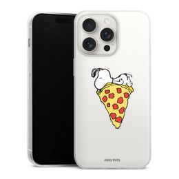 DeinDesign iPhone 15 Pro Max Handy Slim Case Silikon Handyh&uuml;lle transparent H&uuml;lle extra d&uuml;nn Peanuts Pizza Snoopy Silikon Slim Case