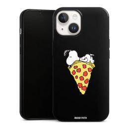 DeinDesign iPhone 14 Handy Slim Case extra d&uuml;nn Silikon Handyh&uuml;lle schwarz H&uuml;lle Peanuts Pizza Snoopy Silikon Slim Case