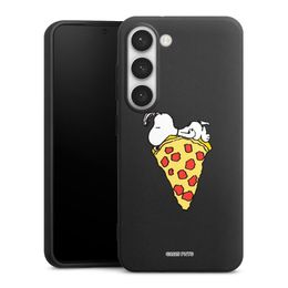 DeinDesign Galaxy S23 Handy Premium Silikon H&uuml;lle Handyh&uuml;lle schwarz Case Peanuts Pizza Snoopy Silikon Premium Case