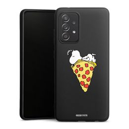 DeinDesign Galaxy A52 5G Handy Premium Silikon H&uuml;lle Handyh&uuml;lle schwarz Case Peanuts Pizza Snoopy Silikon Premium Case