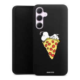 DeinDesign Galaxy A55 5G Handy Premium Silikon H&uuml;lle Handyh&uuml;lle schwarz Case Peanuts Pizza Snoopy Silikon Premium Case