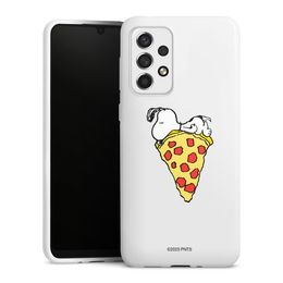 DeinDesign Galaxy A33 5G Handy Silikon H&uuml;lle Case wei&szlig; Handyh&uuml;lle Snoopy Pizza Peanuts Silikon Case