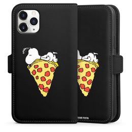 DeinDesign iPhone 11 Pro Handy Klapph&uuml;lle Handyh&uuml;lle aus Kunst Leder schwarz Flip Case Peanuts Pizza Snoopy Sideflip mit Lasche