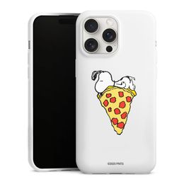 DeinDesign iPhone 15 Pro Max Handy Silikon H&uuml;lle Case wei&szlig; Handyh&uuml;lle Peanuts Pizza Snoopy Silikon Case