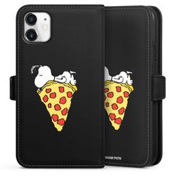 DeinDesign iPhone 11 Handy Klapph&uuml;lle Handyh&uuml;lle aus Kunst Leder schwarz Flip Case Peanuts Pizza Snoopy Sideflip mit Lasche