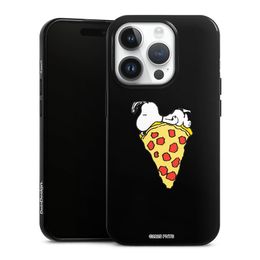 DeinDesign iPhone 14 Pro Handy Slim Case extra d&uuml;nn Silikon Handyh&uuml;lle schwarz H&uuml;lle Peanuts Pizza Snoopy Silikon Slim Case