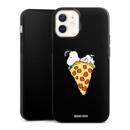 DeinDesign iPhone 12 mini Handy Slim Case extra d&uuml;nn Silikon Handyh&uuml;lle schwarz H&uuml;lle Peanuts Pizza Snoopy Silikon Slim Case