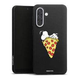 DeinDesign Galaxy A36 5G Handy Premium Silikon H&uuml;lle Handyh&uuml;lle schwarz Case Peanuts Pizza Snoopy Silikon Premium Case