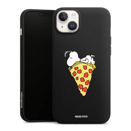 DeinDesign iPhone 14 Handy Premium Silikon H&uuml;lle Handyh&uuml;lle schwarz Case Peanuts Pizza Snoopy Silikon Premium Case