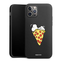 DeinDesign iPhone 12 Pro Handy Premium Silikon H&uuml;lle Handyh&uuml;lle schwarz Case Peanuts Pizza Snoopy Silikon Premium Case