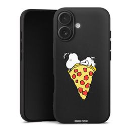 DeinDesign iPhone 17 Handy Premium Silikon H&uuml;lle Handyh&uuml;lle schwarz Case Peanuts Pizza Snoopy Silikon Premium Case