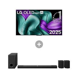 LG True Wireless TV 65 &Prime; OLED evo AI M5 mit 4K 144Hz Video und Audio&uuml;bertragung + 9.1.5Kanal Home Theater Soundbar DS95AR mit SurroundSound und R&uuml;cklautsprechern OLED65M59LA.DS95002
