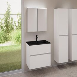 evineo ineo5 evo Unterschrank B: 60 cm mit 2 Ausz&uuml;gen, Slim-Waschtisch schwarz matt, mit ineo Spiegelschrank CH,, BE0834BM+BE0956WM+BEA040MI,