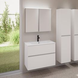 evineo ineo5 evo Unterschrank B: 80 cm mit 2 Ausz&uuml;gen, Slim-Waschtisch wei&szlig; matt, mit ineo Spiegelschrank CH,, BE0835WM+BE0957WM+BEA041MI,