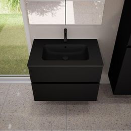 evineo ineo5 evo Unterschrank B: 80 cm mit 2 Ausz&uuml;gen, Slim-Waschtisch schwarz matt,, BE0835BM+BE0957BM,