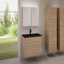 evineo ineo5 evo Unterschrank B: 60 cm mit 2 Ausz&uuml;gen, Slim-Waschtisch schwarz matt, mit ineo Spiegelschrank CH,, BE0834BM+BE0956OA+BEA040MI,