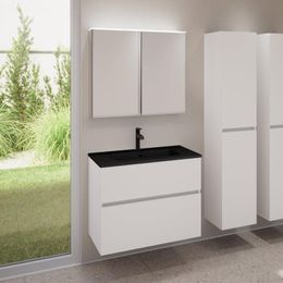 evineo ineo5 evo Unterschrank B: 80 cm mit 2 Ausz&uuml;gen, Slim-Waschtisch schwarz matt, mit ineo Spiegelschrank CH,, BE0835BM+BE0957WM+BEA041MI,
