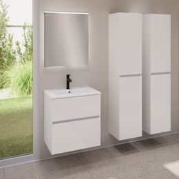 evineo ineo5 evo Unterschrank B: 60 cm mit 2 Ausz&uuml;gen, Slim-Waschtisch wei&szlig; matt, mit ineo Lichtspiegel,, BE0834WM+BE0956WH+BEA009MI,