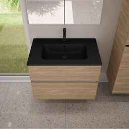 evineo ineo5 evo Unterschrank B: 80 cm mit 2 Ausz&uuml;gen, Slim-Waschtisch schwarz matt,, BE0835BM+BE0957OA,