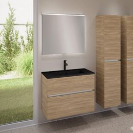 evineo ineo5 evo Unterschrank B: 80 cm mit 2 Ausz&uuml;gen, Slim-Waschtisch schwarz matt, mit ineo Lichtspiegel,, BE0835BM+BE0957OA+BEA010MI,