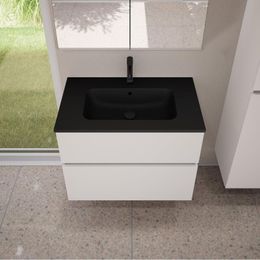 evineo ineo5 evo Unterschrank B: 80 cm mit 2 Ausz&uuml;gen, Slim-Waschtisch schwarz matt,, BE0835BM+BE0957WM,