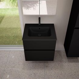 evineo ineo5 evo Unterschrank B: 60 cm mit 2 Ausz&uuml;gen, Slim-Waschtisch schwarz matt,, BE0834BM+BE0956BM,