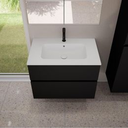 evineo ineo5 evo Unterschrank B: 80 cm mit 2 Ausz&uuml;gen, Slim-Waschtisch wei&szlig; matt,, BE0835WM+BE0957BM,