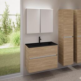 evineo ineo5 evo Unterschrank B: 80 cm mit 2 Ausz&uuml;gen, Slim-Waschtisch schwarz matt, mit ineo Spiegelschrank CH,, BE0835BM+BE0957OA+BEA041MI,