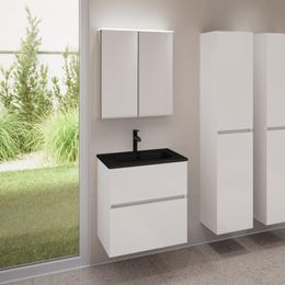 evineo ineo5 evo Unterschrank B: 60 cm mit 2 Ausz&uuml;gen, Slim-Waschtisch schwarz matt, mit ineo Spiegelschrank CH,, BE0834BM+BE0956WH+BEA040MI,