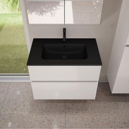 evineo ineo5 evo Unterschrank B: 80 cm mit 2 Ausz&uuml;gen, Slim-Waschtisch schwarz matt,, BE0835BM+BE0957WH,