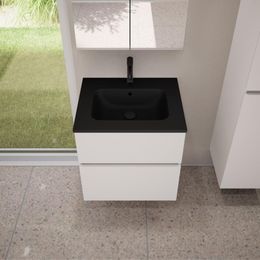 evineo ineo5 evo Unterschrank B: 60 cm mit 2 Ausz&uuml;gen, Slim-Waschtisch schwarz matt,, BE0834BM+BE0956WM,